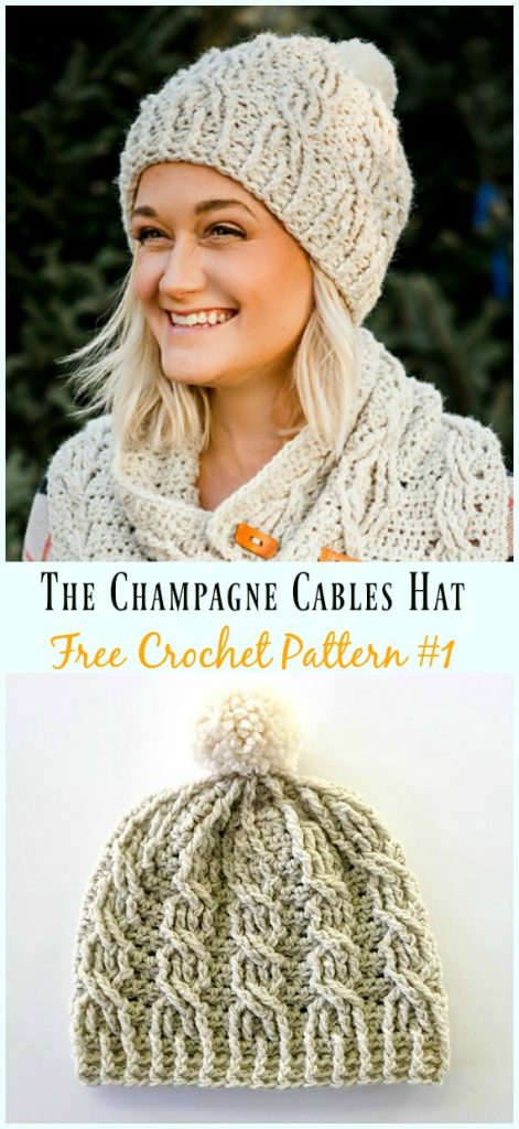 Cabled Beanie Hat Free Crochet Patterns - all sizes