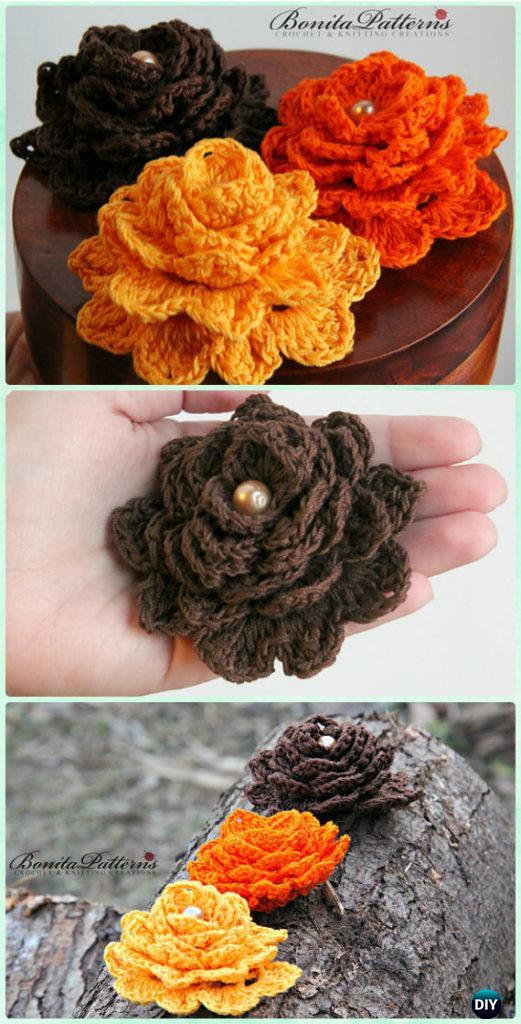 Crochet 3D Flower Motif Free Patterns & Instructions