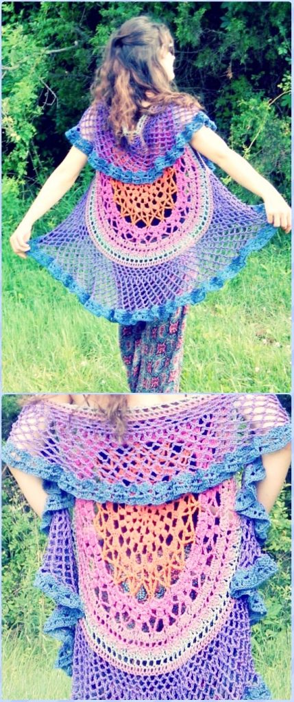 DIY Crochet Circular Vest Sweater Jacket Free Patterns